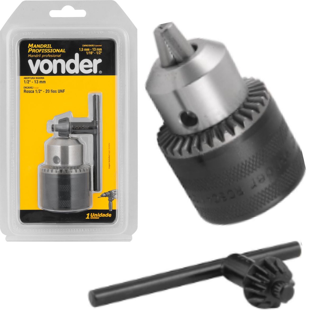 Mandril Profissional Para Furadeira 1/2 13mm C/chave Vonder | Shopee Brasil
