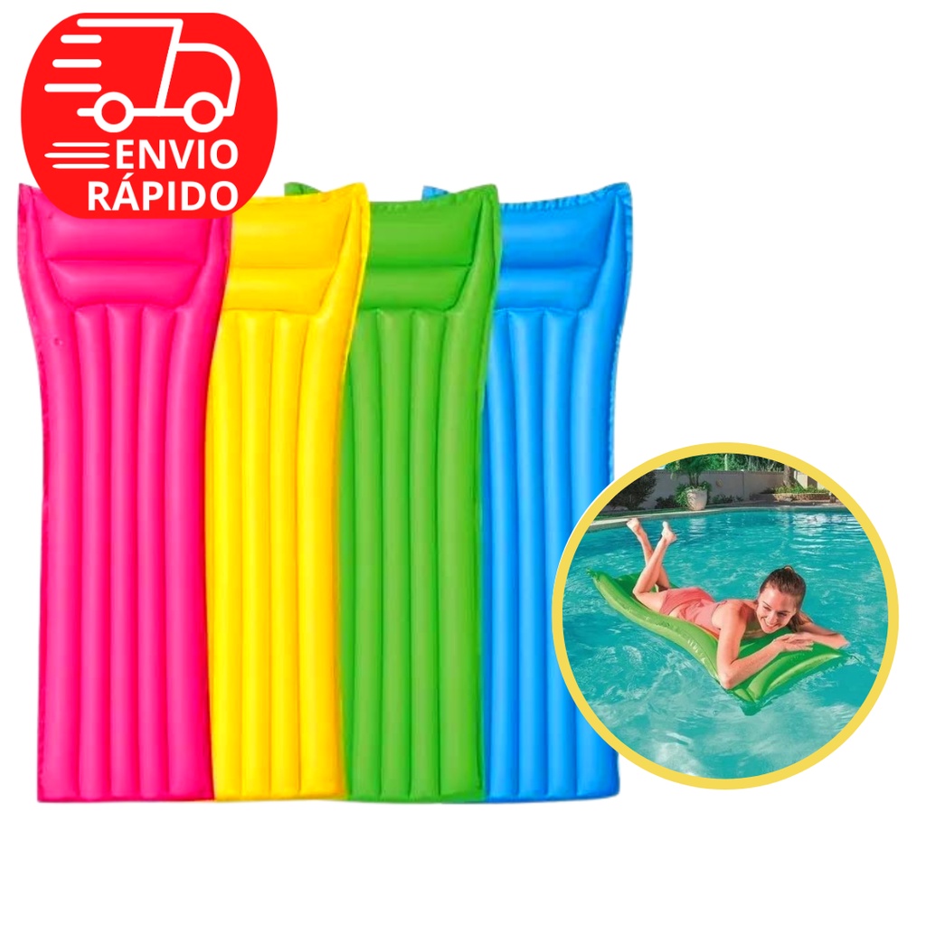 Boia Colchão Inflável 1,83m X 69cm Colorido Liso Verão Para Crianças E ...