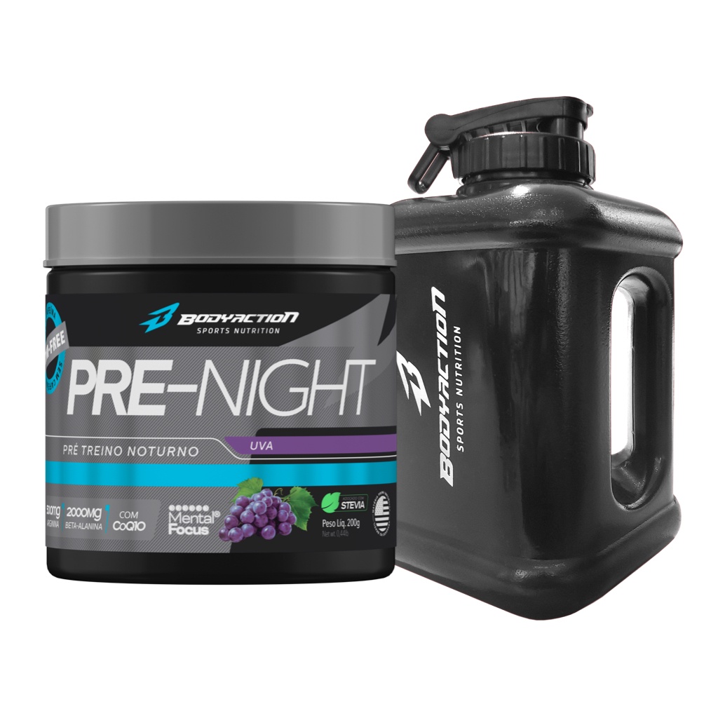 Pre Night 200g Pré Treino Sem Cafeína + Galão Academia 1.6 Litros ...