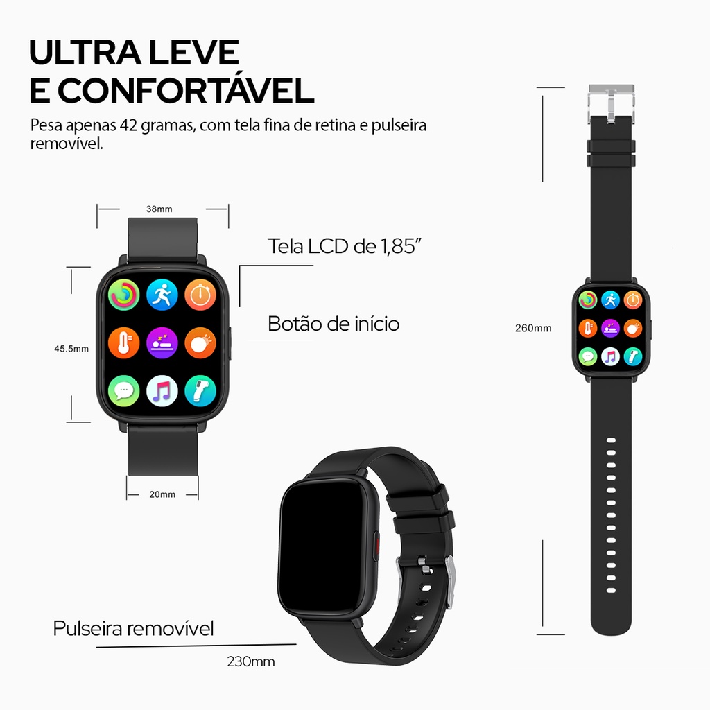 SmartWatch WB Watch 45mm tela 1,85' Fitness tracker 24 modos esportivos ...