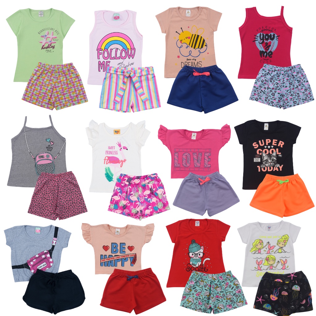 Kit Sortido 10 Peças de Roupas Infantil Menina - 5 Camisetas + 5 ...