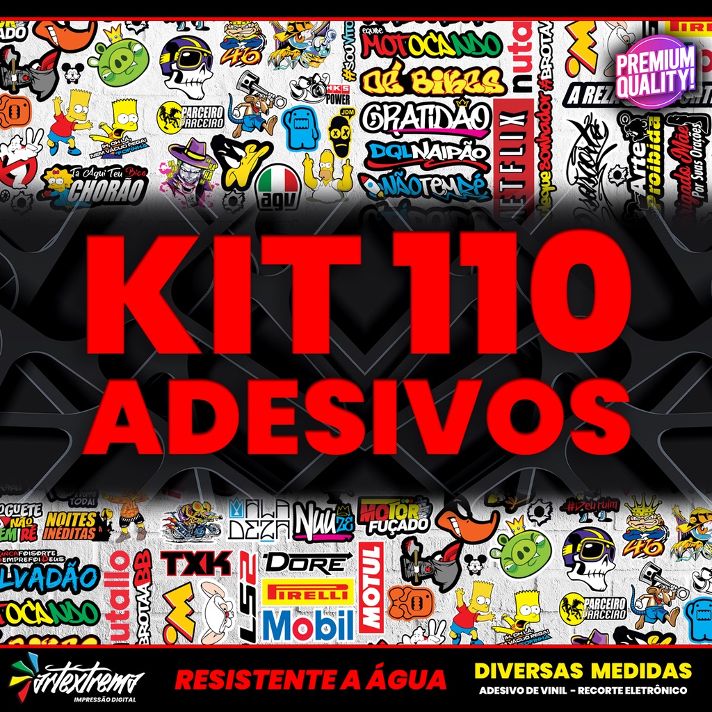 KIT 110 ADESIVOS VINIL VARIADOS -CARRO - MOTO - CAMINHÃO - BIKE - STICKERS - DIVERSOS - CARTELA ...