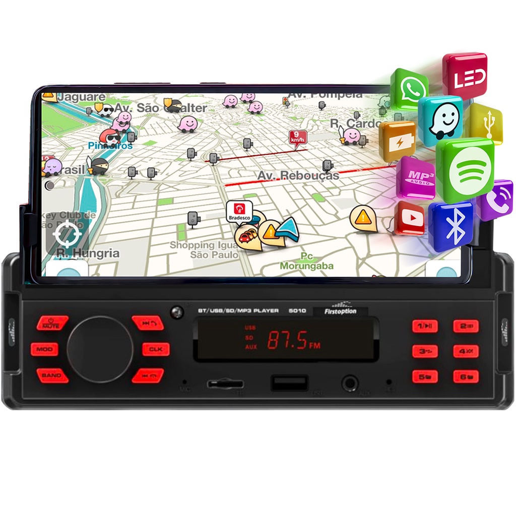 Som Automotivo Para Carro com Radio USB Bluetooth e Leitor de cartão SD Suporte Celular | Shopee ...
