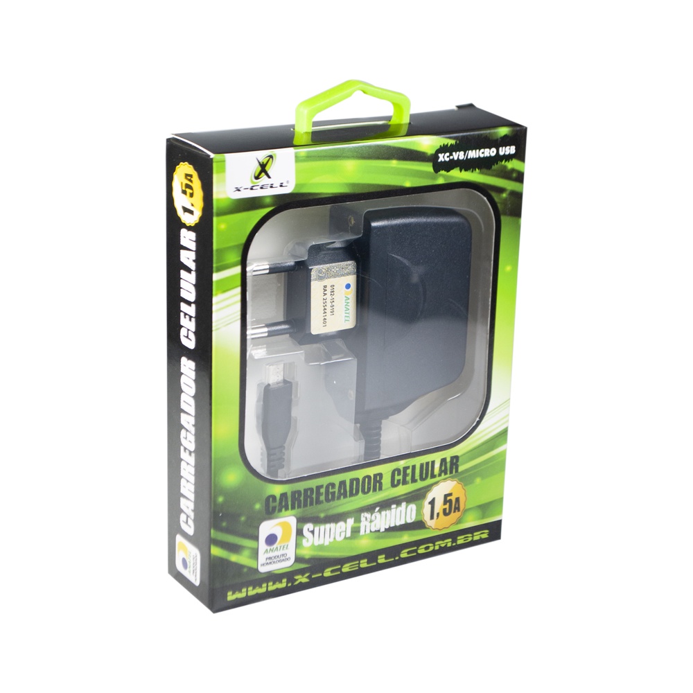 carregador rápido micro usb v8 para smartphone 1,5a com anatel xcell ...