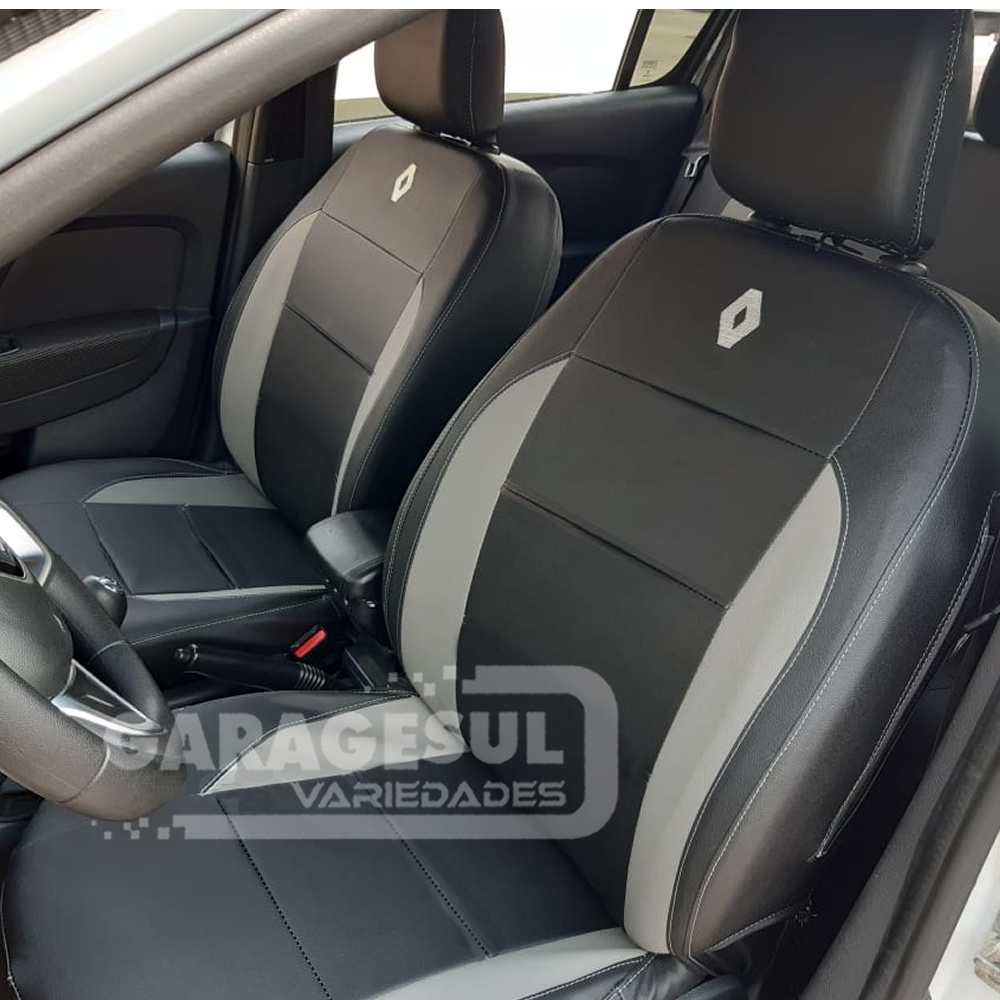 Capas de Bancos Automotivos Em Couro Preto x Cinza Sob Medida Renault ...