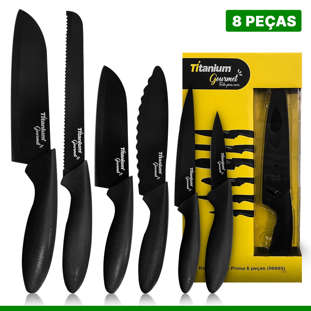 Kit Jogo de Facas de Cozinha Profissional Antiaderente 6 Peças Inox ...