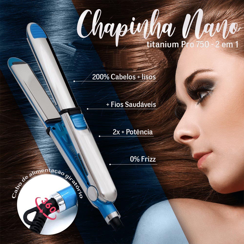 Chapinha Babyliss e Prancha de Cabelo Original Super Nano Titanium 3000 Profissional Alisa e ...