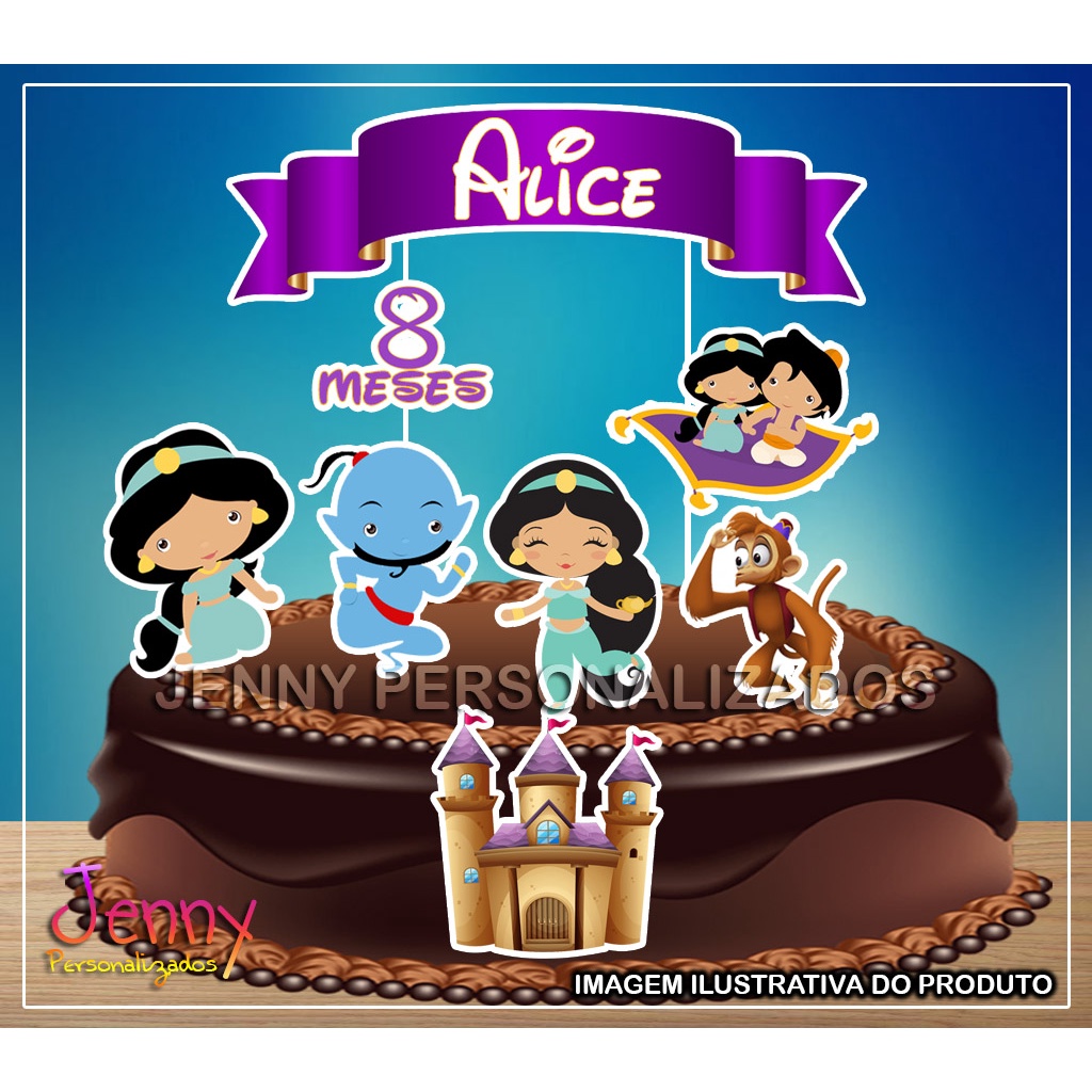 topo topper de bolo personalizado Jasmine Cute | Shopee Brasil