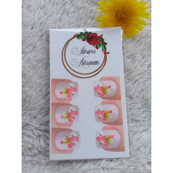 Adesivos artesanais para unhas Cartelas com três pares de adesivos ...