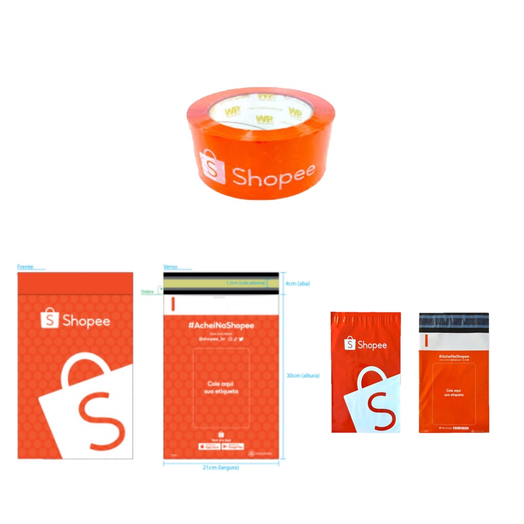 Kit Envelope SHOPEE : Fita Adesiva e 60 Envelopes 15X21 e 21X30 cm ...