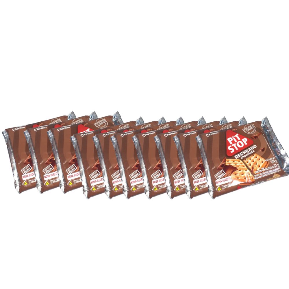 Kit 10 Bolacha Pit Stop Recheio Chocolate 124g | Shopee Brasil