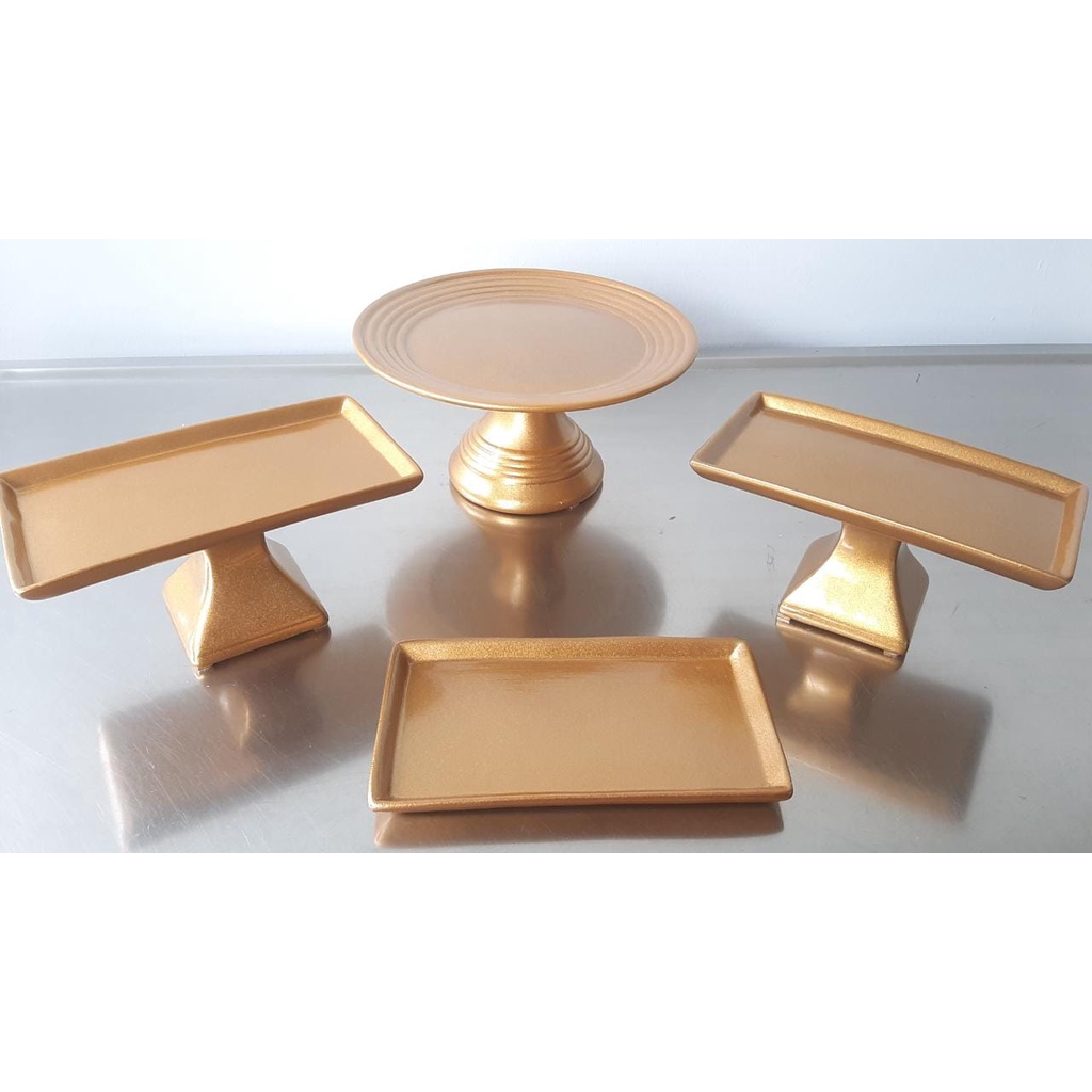 Kit festa boleira e doceiras em cerâmica dourado | Shopee Brasil