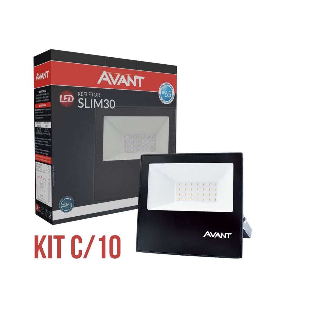 Kit 10 Refletor Led Área Externa 30w 6500k Luz branca Ip65 Avant | Shopee Brasil