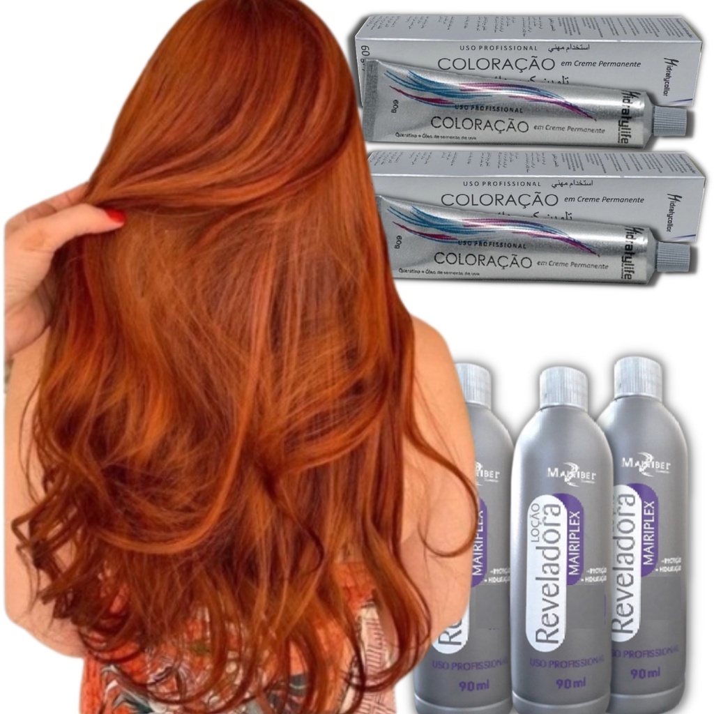 Kit Tinta Ruivo Louro Médio Cobre Intenso - 2 Tinturas + 2 Ox 20V 90 ml ...
