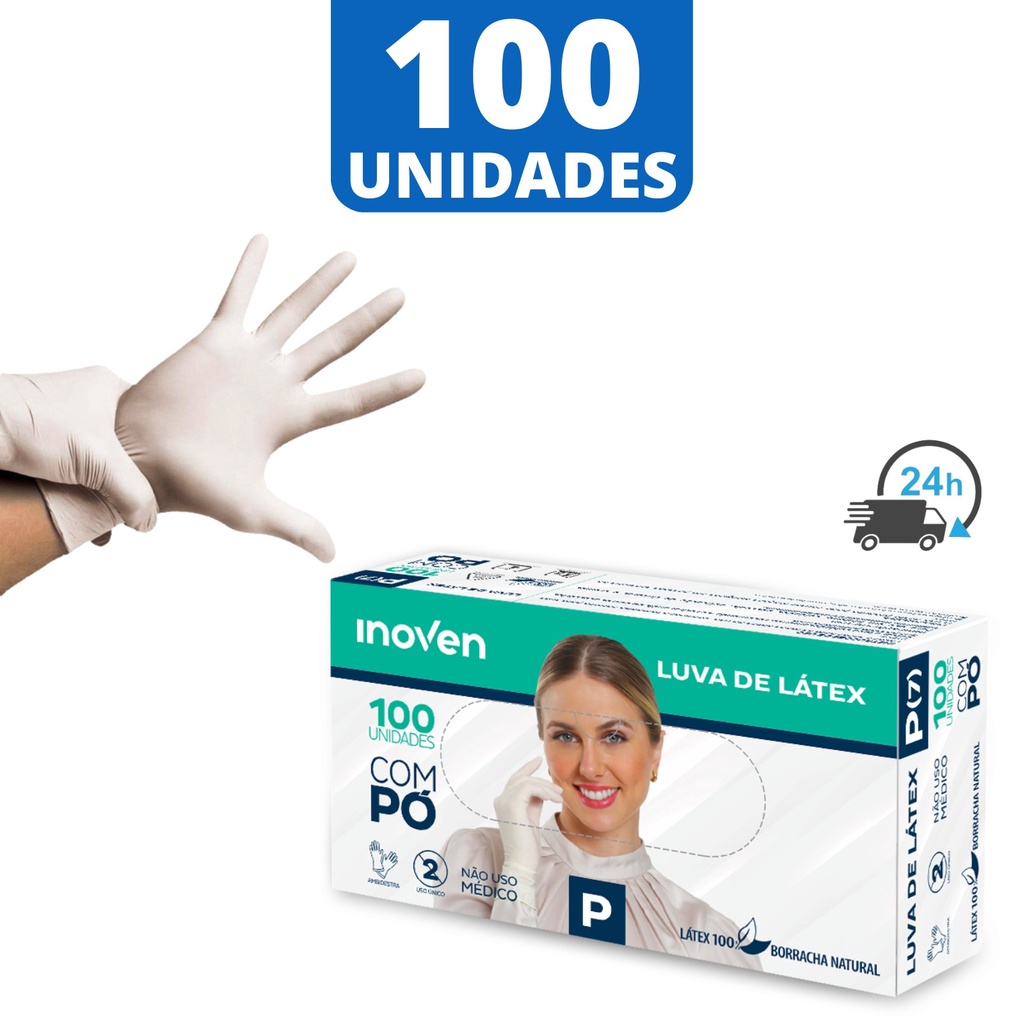 Luva Látex Descartável Branca C/Pó Inoven 100 Unidades | Shopee Brasil