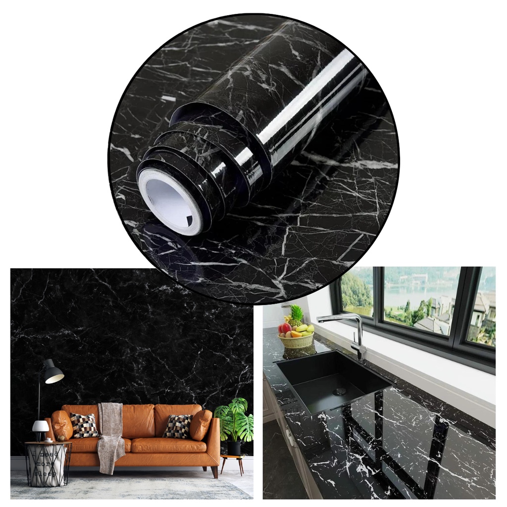 Papel De Parede Adesivo Marmore Preto Para Quarto Sala Moveis Rolo 5