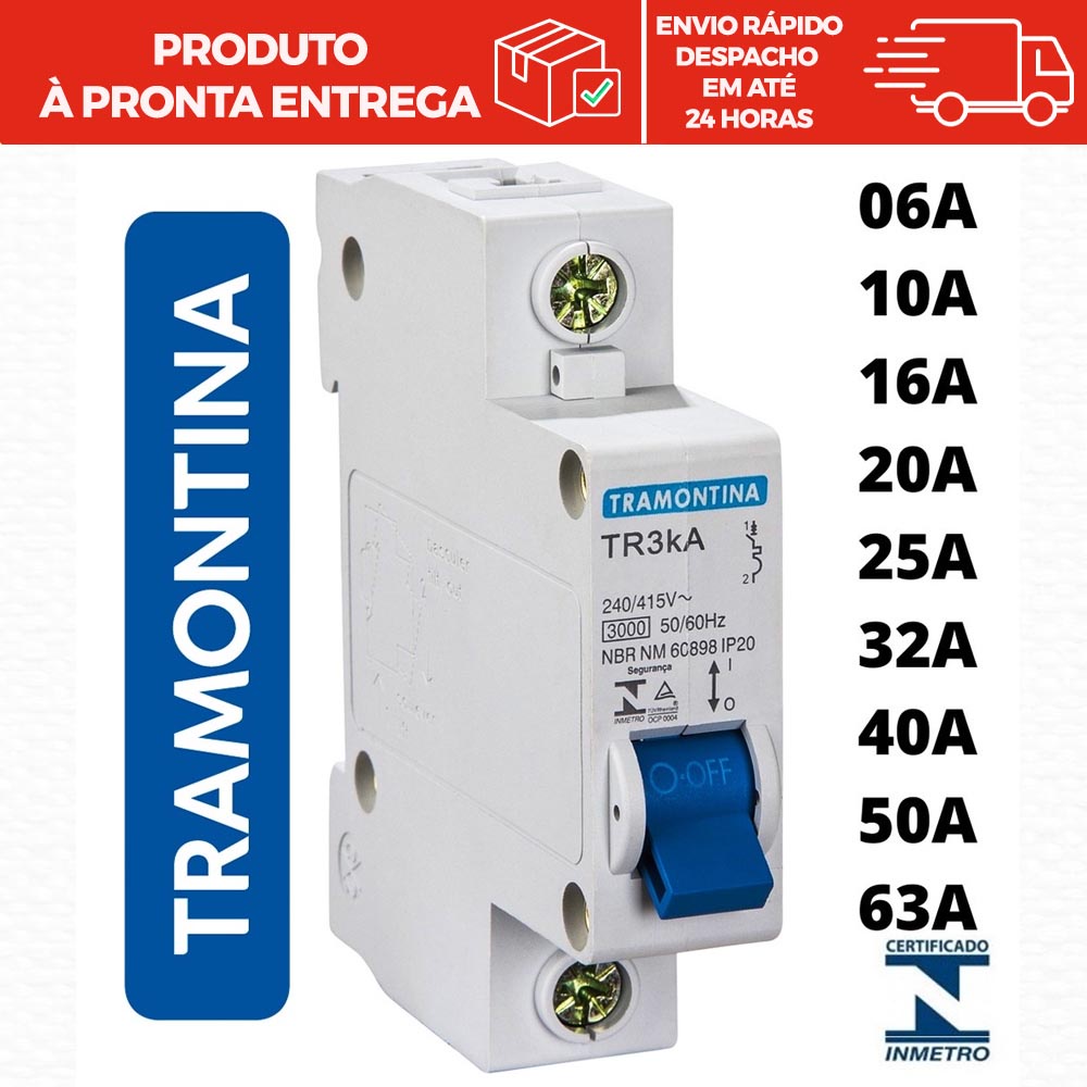 Disjuntor Monopolar Tramontina TDJ3 10,16,20,25,32,40,50,63A | Shopee Brasil