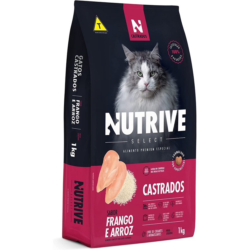 Nutrive Ração para Gatos Castrados 1kg Sabor Frango e Arroz | Shopee Brasil