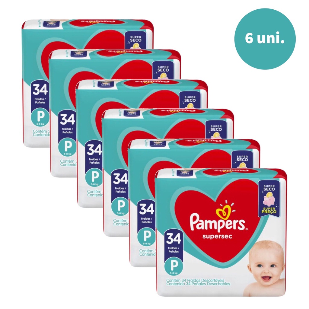 Kit 6 Pacotes Fralda Descartável Infantil Pampers Supersec | Shopee Brasil