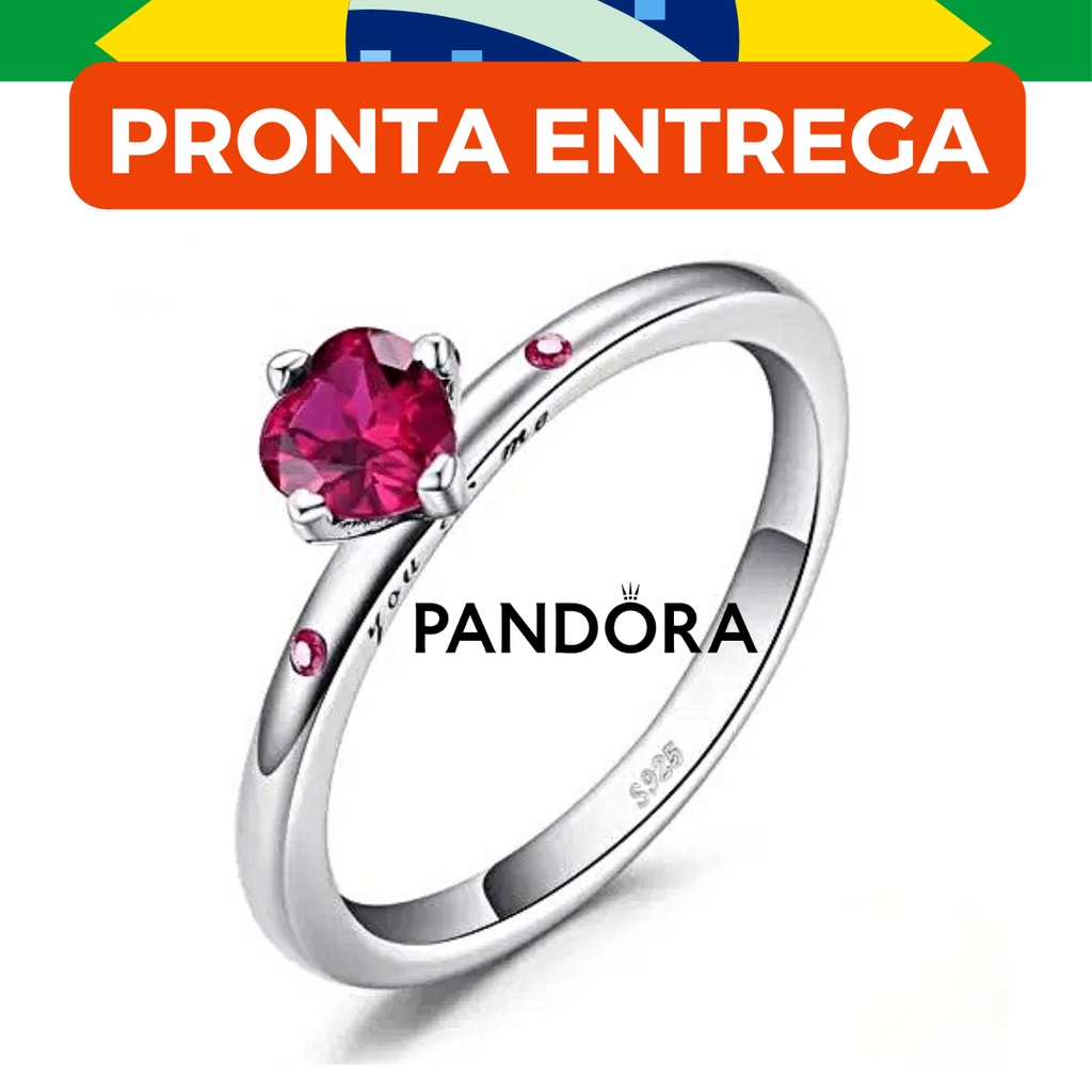 Anel Pandora You & Me Prata 925 Legítima Pedra de Zircônia vermelho ...