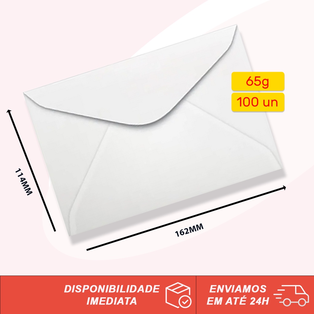 100 Unidades De Envelope 114x162 Branco Liso Para Carta Ou Convite ...