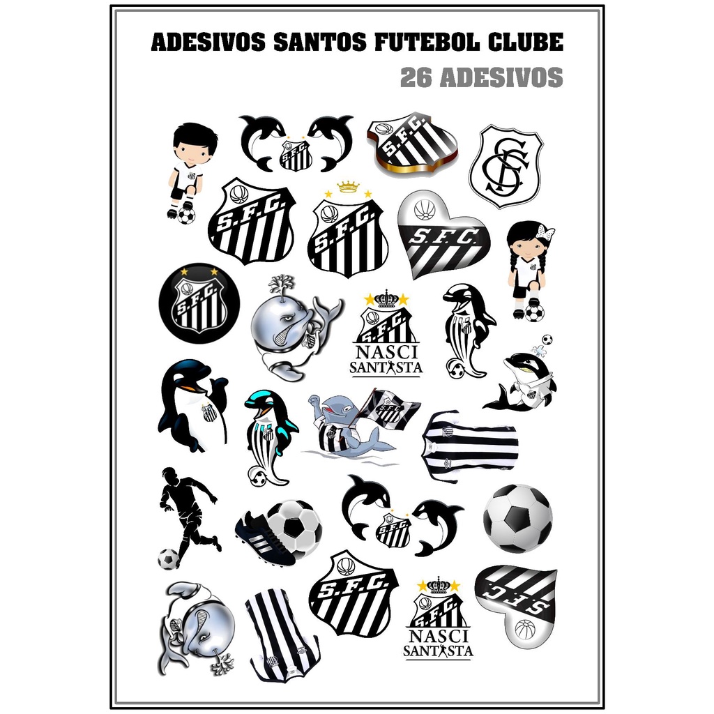 ADESIVOS SANTOS FUTEBOL CLUBE - AUTO COLANTE - CARTELA | Shopee Brasil