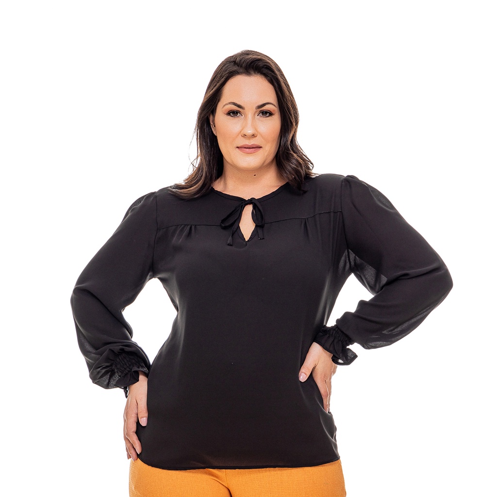 Blusa Feminina Camisa Bata Plus Size Manga Longa Elegante Moda ...