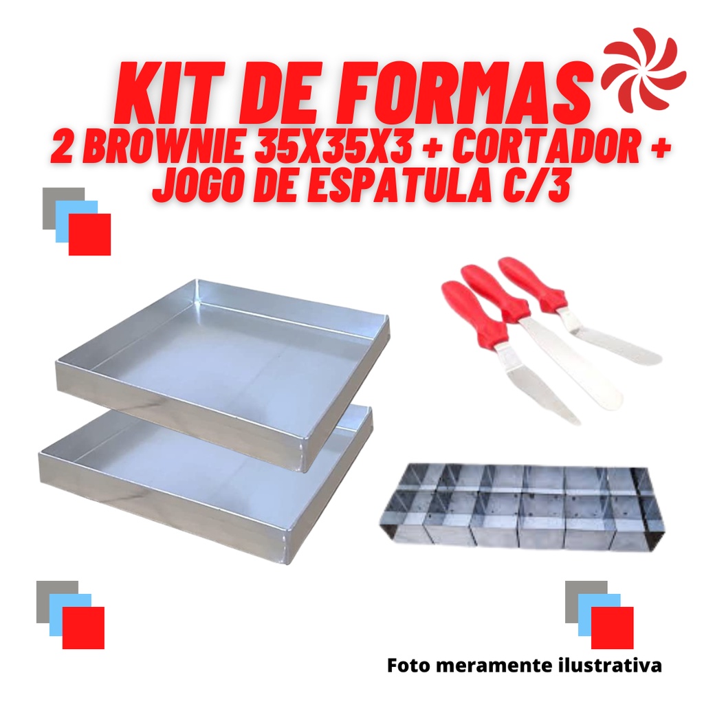 KIT DE FORMAS 2 BROWNIE 35X35X3 + CORTADOR DE BROWNIE QUADRADO C/14 ...