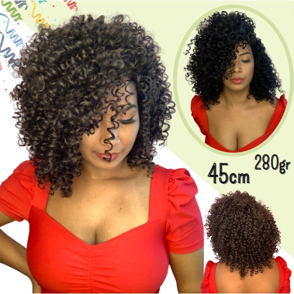 Peruca Afro Cacheada 100% Orgânico Fibra Premium 45cm | Shopee Brasil