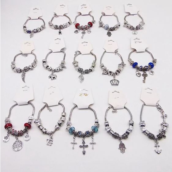 Kit com 10 pulseiras estilo pandora com charms berloques variados ...