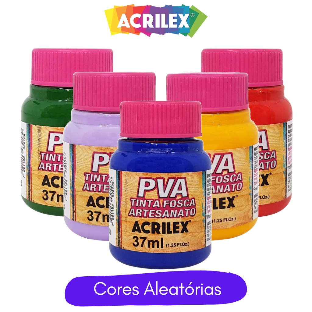 Tinta ACRILEX Para Artesanato PVA Fosca 37ml Kit Com 10 Unidades ...