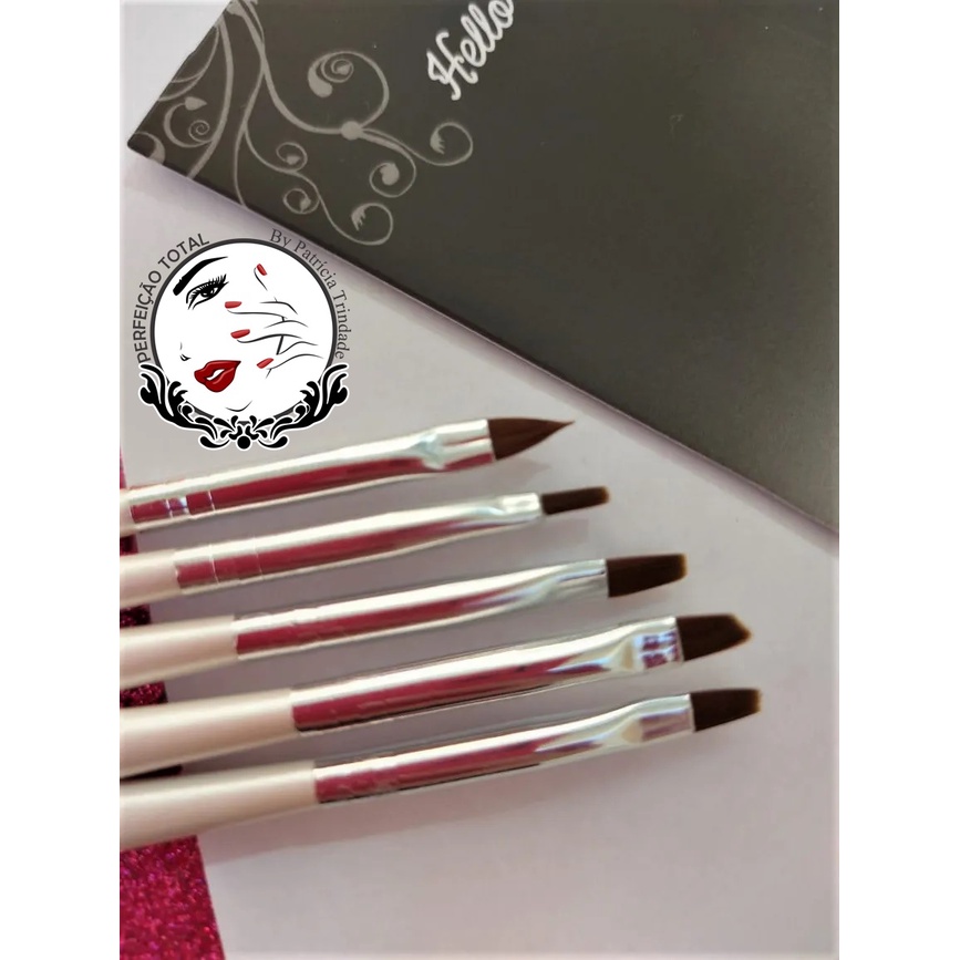 Pincel Hello Mini Kit Com 5 pincéis unhas e adesivos | Shopee Brasil
