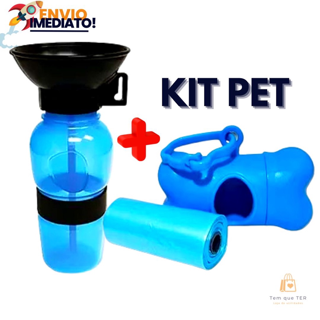 Kit Garrafa Pet e Cata Caca Suporte Com Saquinho Saco Coletor de Fezes ...