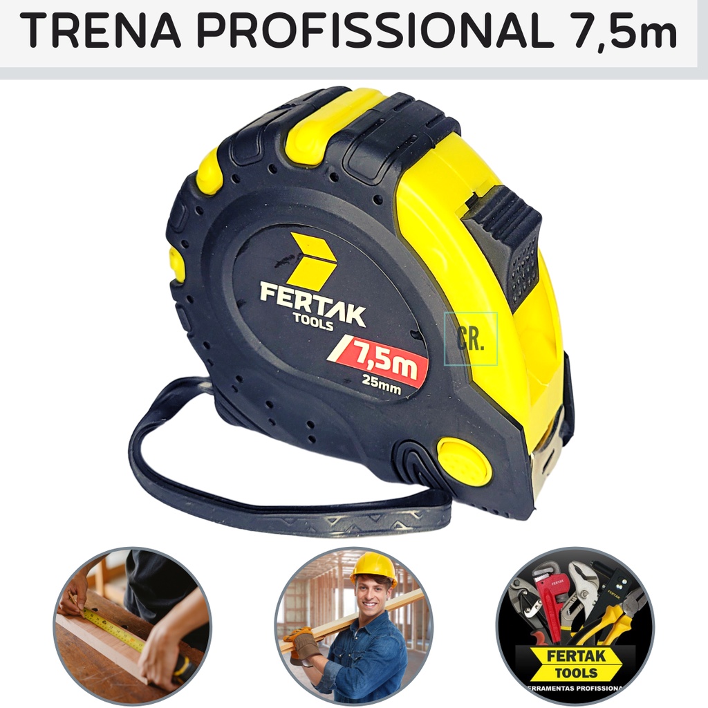 Trena de 7,5 Metros Profissional Emborrachada Fertak Tools Fita ...