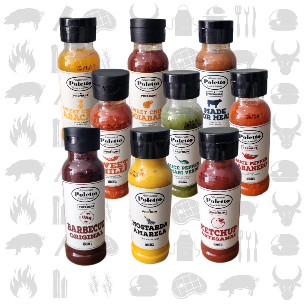 Kit completo 9 molhos Poletto sabores, Kit Agridoce, Kit Picante e ...