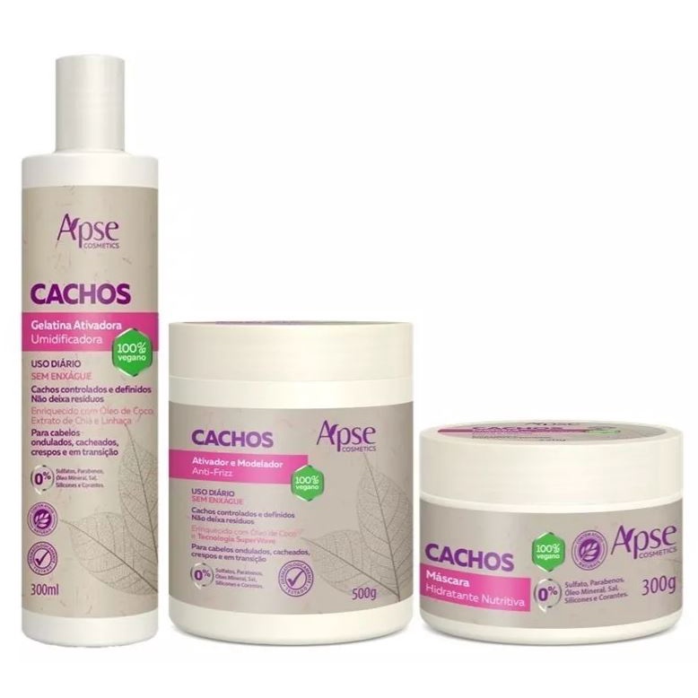 Kit Gelatina, Máscara E Ativador Cachos - Apse | Shopee Brasil