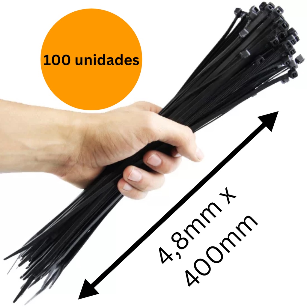 100 Cintas Plásticas 4,8mm x 400mm Abraçadeira Nylon Enforca Gato ...
