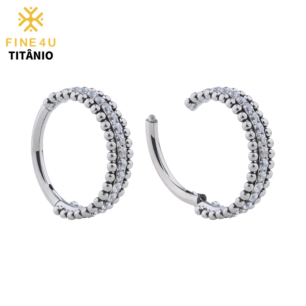 FINE4U Piercing Argola Titânio Segmento Articulado Zircônia 3 Fileiras ...