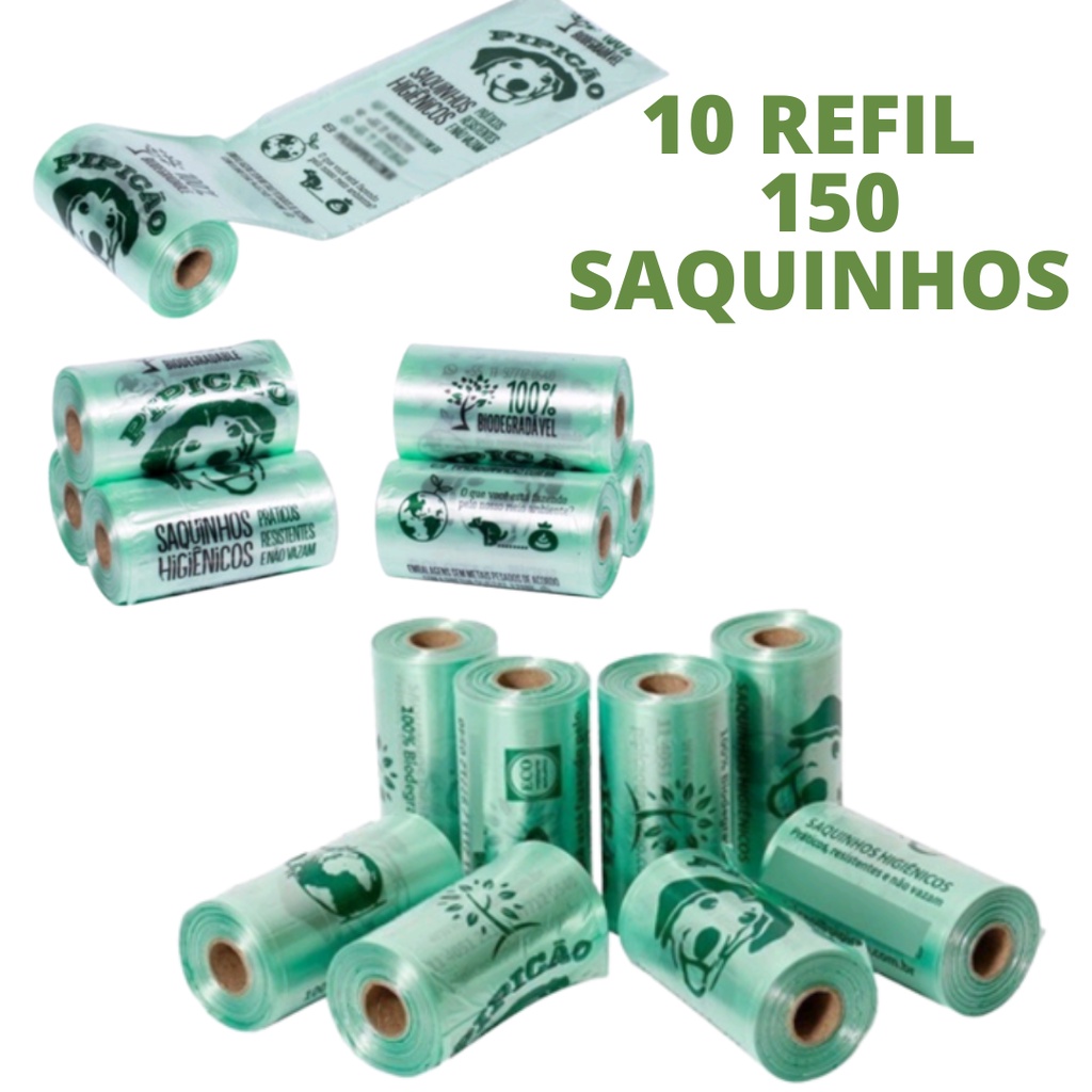 10 Refil Cata Caca Pet Biodegradáveis Saquinhos coletor de Fezes 150 ...