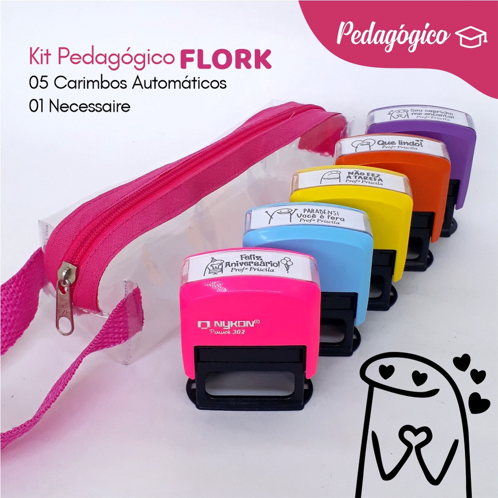 Kit 5 Carimbos Pedagógicos Flork + Necessaire Kit Carimbo Pedagógico ...
