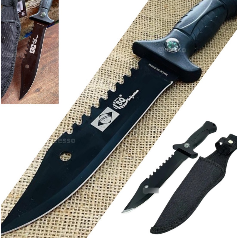Faca Rambo Tática Militar Com Bainha Selva Camping Pesca | Shopee Brasil