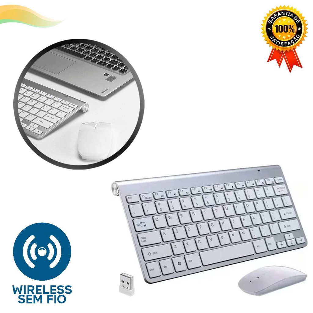 Kit Teclado Mouse Sem Fio Wireless Norma Abnt2 Para Notebook | Shopee ...