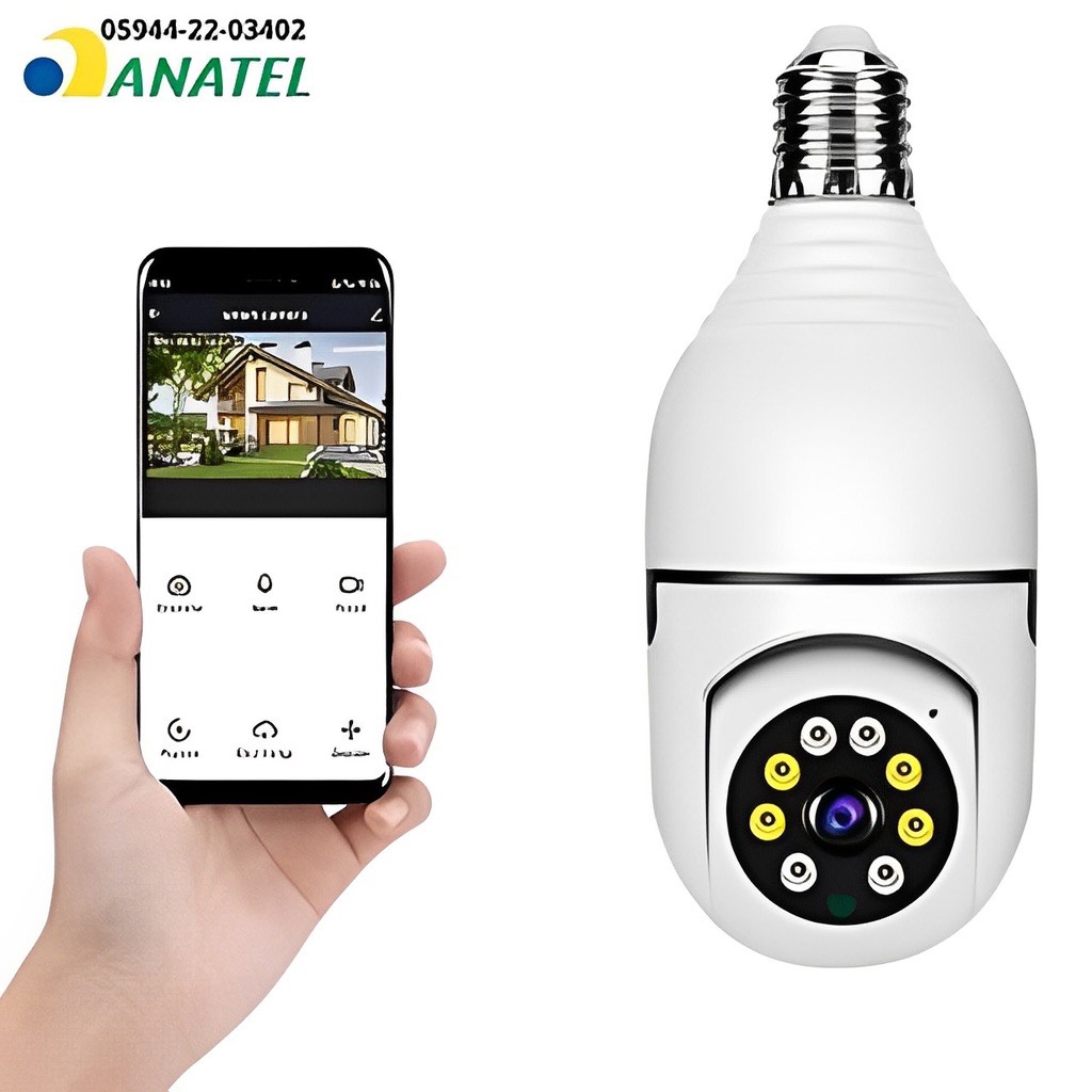 Câmera wifi sem fio giratória 360 com encaixe lampada bocal rosca ptz ...