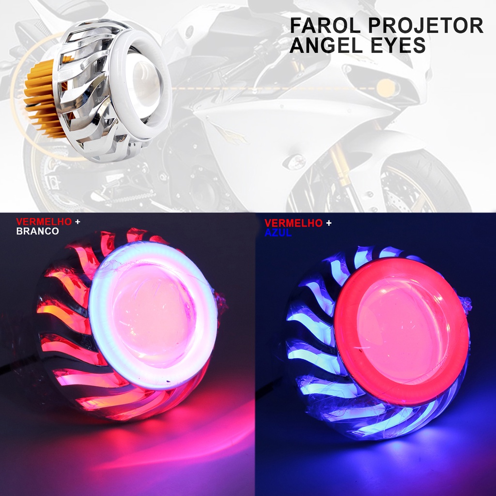 Farol Angel Eyes Projetor Carro e Moto Led 6500k 10w Furacão Retrofit ...