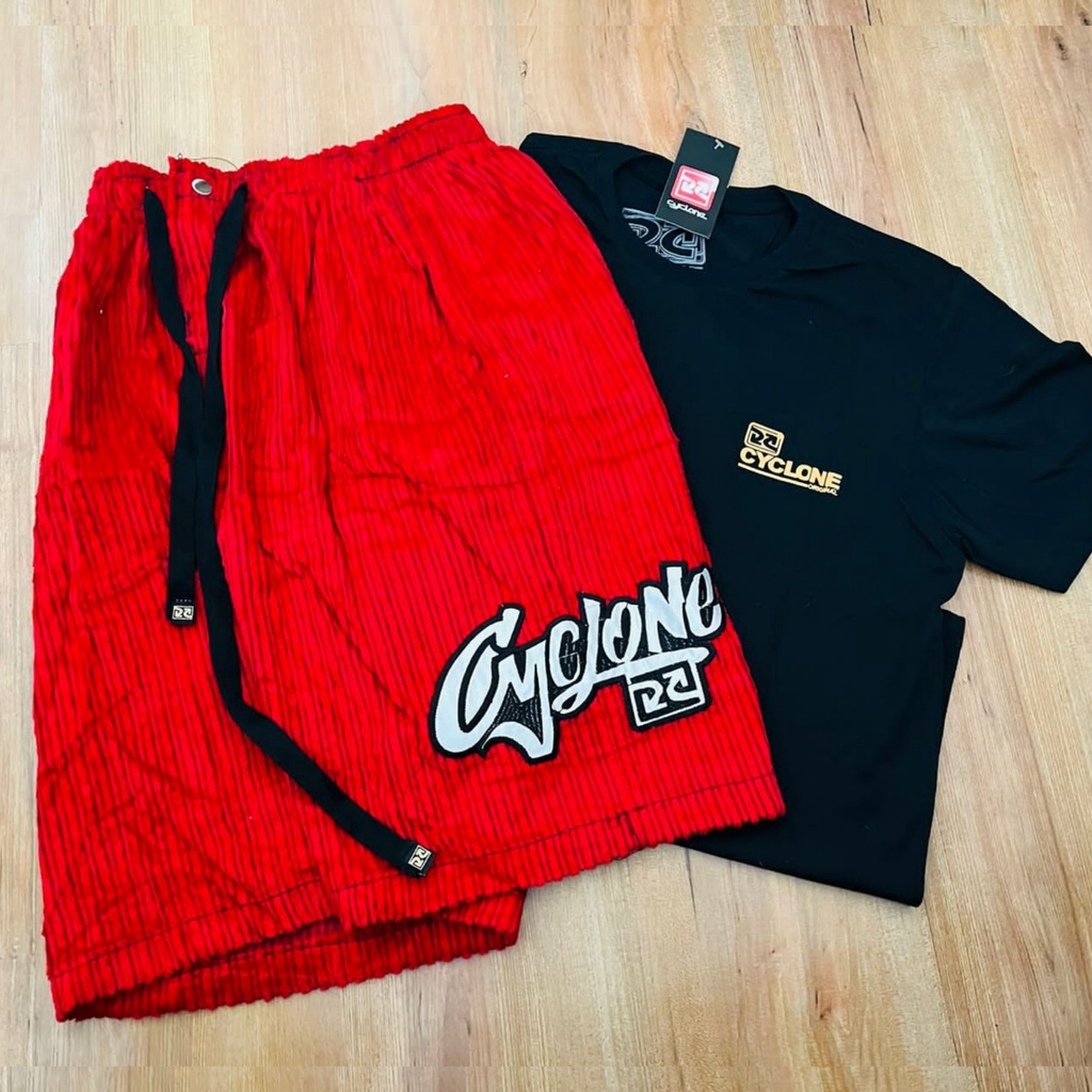 Kit Bermuda Da Cyclone Veludo Vermelha Breck e Camiseta Algodão ...