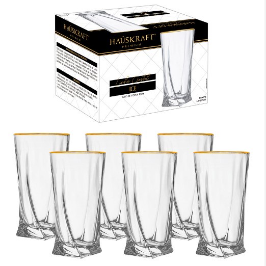 Jogo 5 Copos Ice Long Drink 280ml C/Borda Dourada | Shopee Brasil