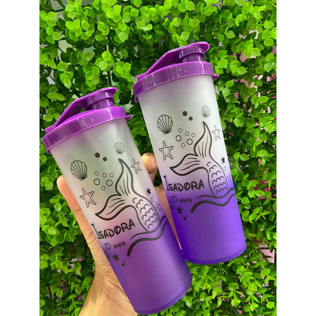 Kit C/ 45 unidades copo personalizado Long Drink jateado com tampa ...