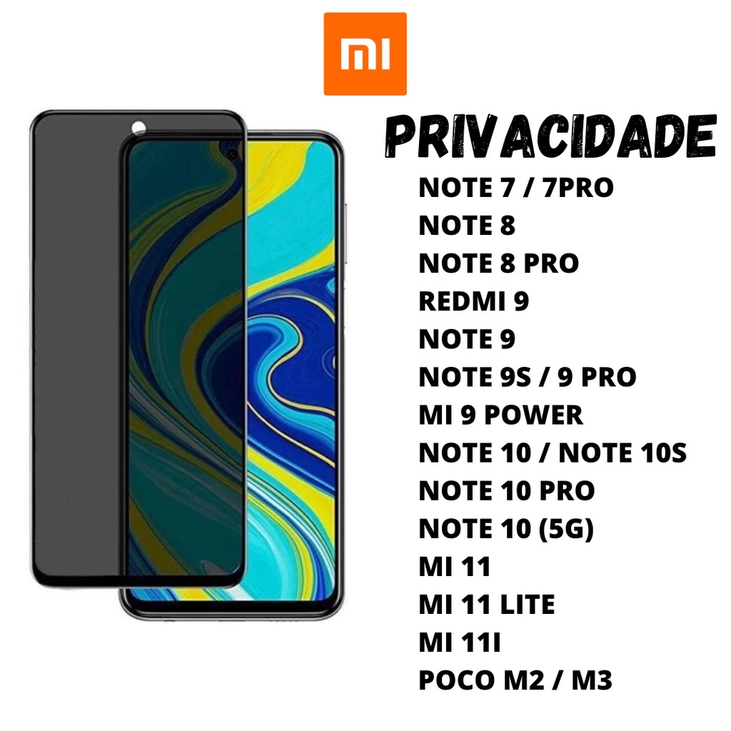 Película De Vidro 3d Privacidade Anti Spy Para Xiaomi Note 7 8 9s 9 Pro