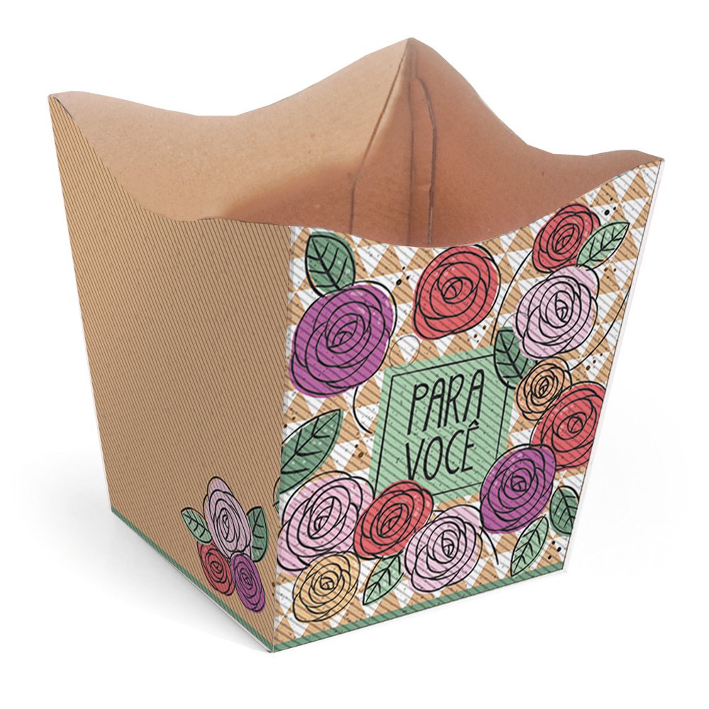 10 Cachepot de Papel P Pote 11/12 Papel Decorado Floral Kraft Un ...