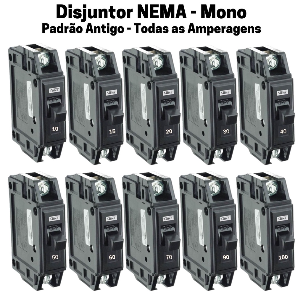 Disjuntor Nema Mono 10a, 15a, 20a, 25a, 30a, 35a ,40a, 50a, 60a, 70a, 90a, 100a Preto | Shopee ...